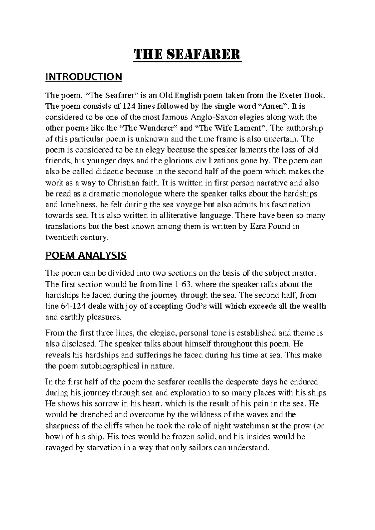 The Seafarer-1 - Detailed summary and theme of the poem The Seafarer ...