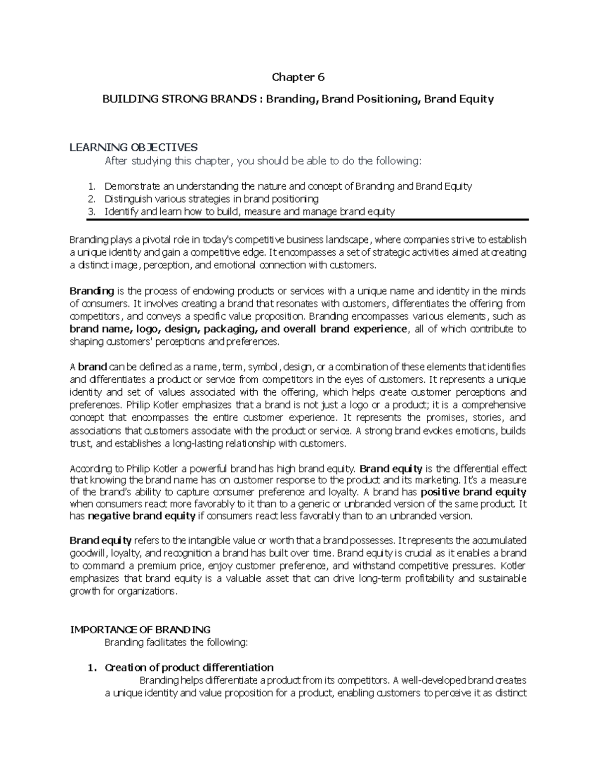 Chapter 6: Building Strong Brands & Understanding Brand Equity - Studocu