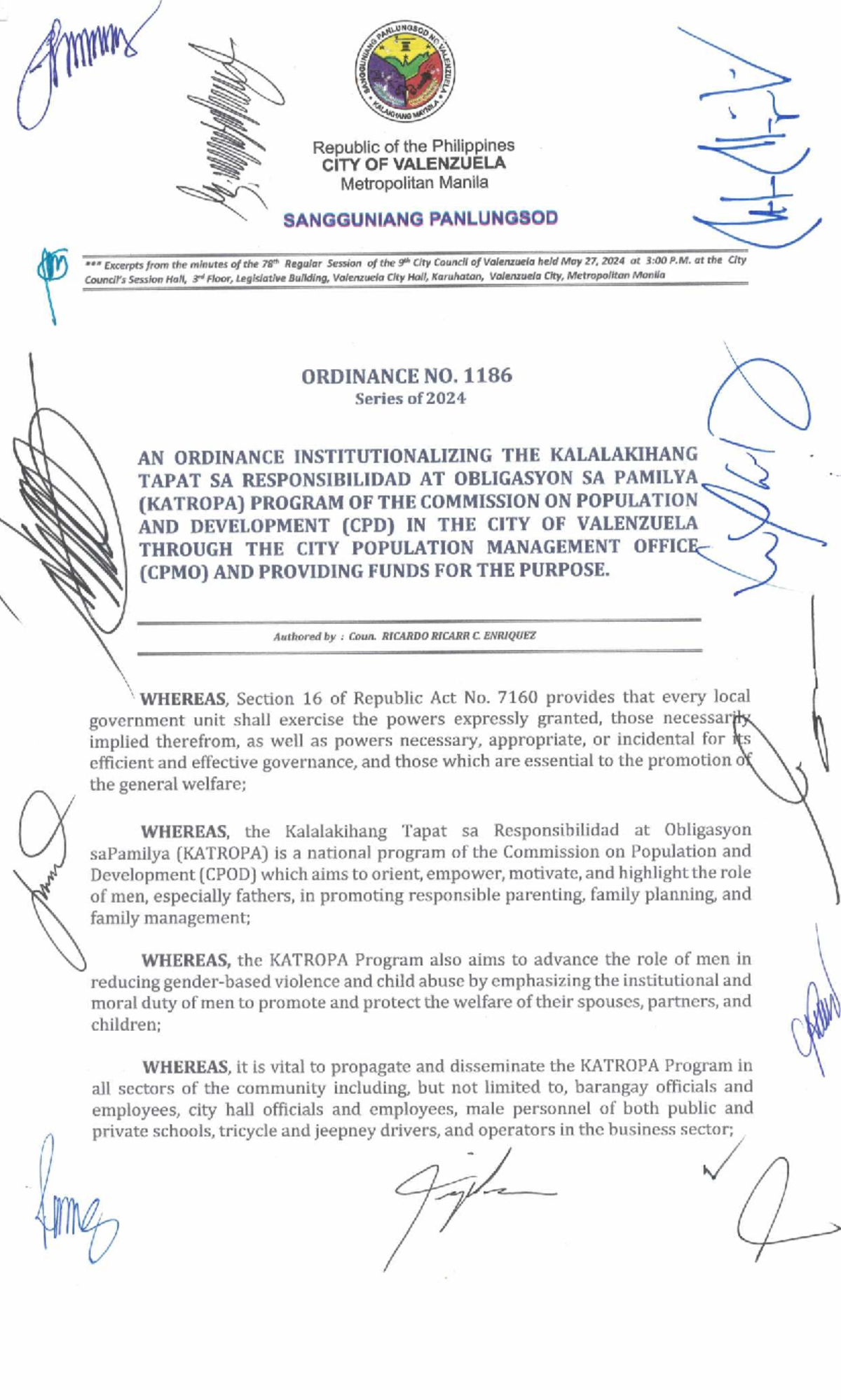 Valenzuela City Ordinance No. 1186: KATROPA Program Implementation ...