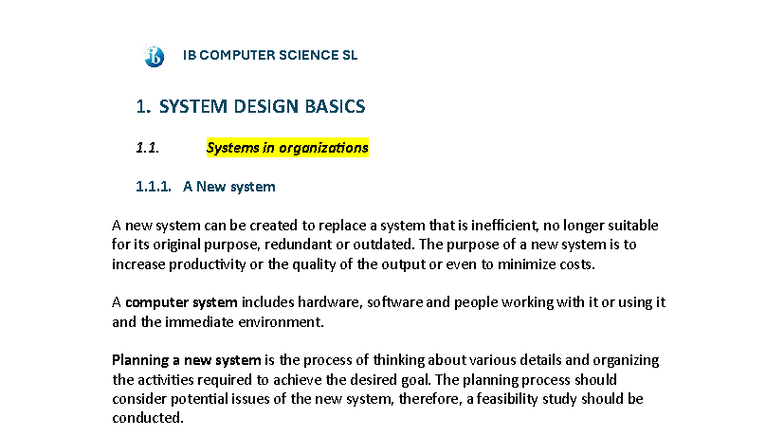 IB COMPUTER SCIENCE SL: System Design Basics and Implementation Notes ...