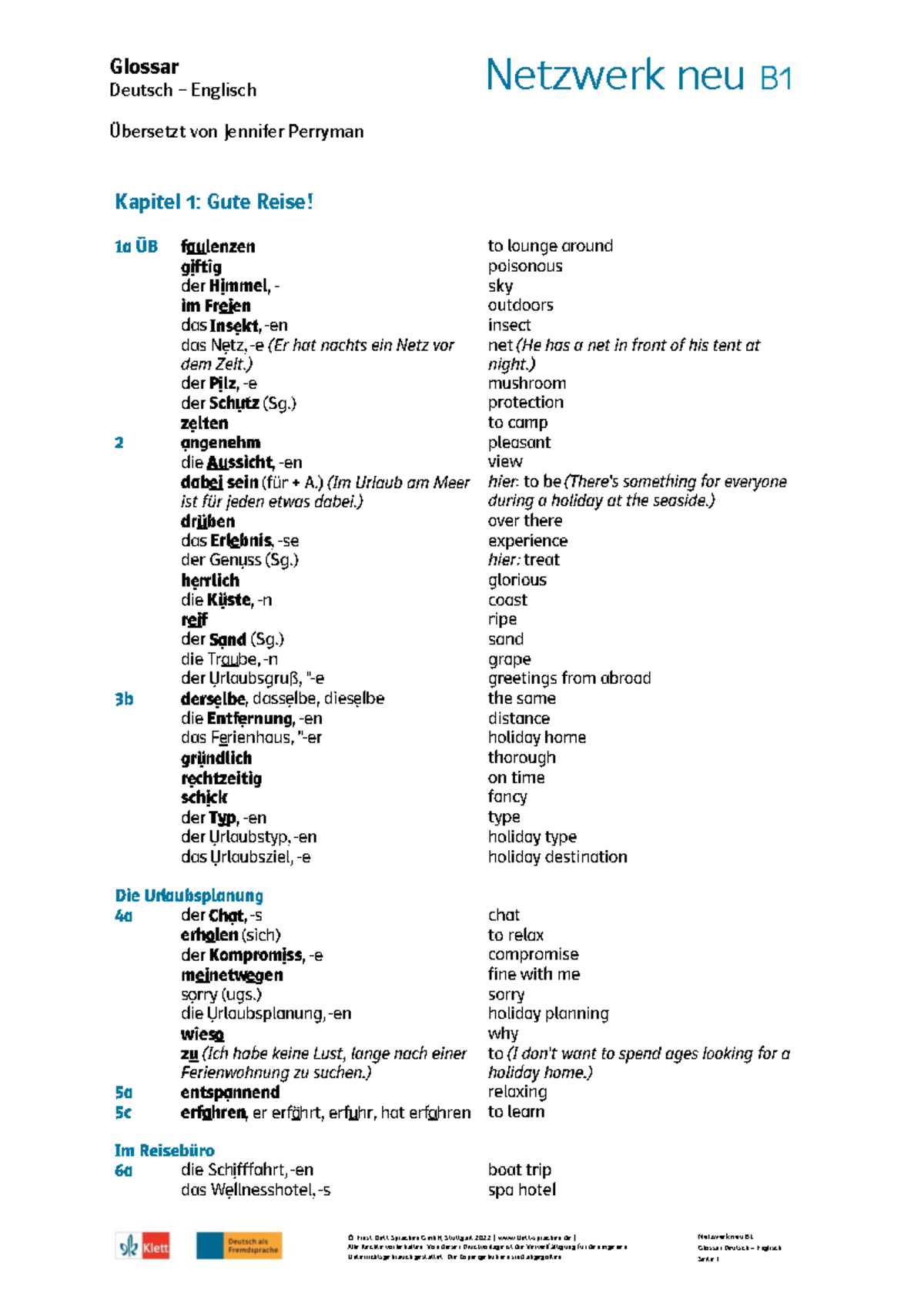 Netzwerk neu B1 Glossar Deutsch-Englisch: Kapitelübersicht - Studocu