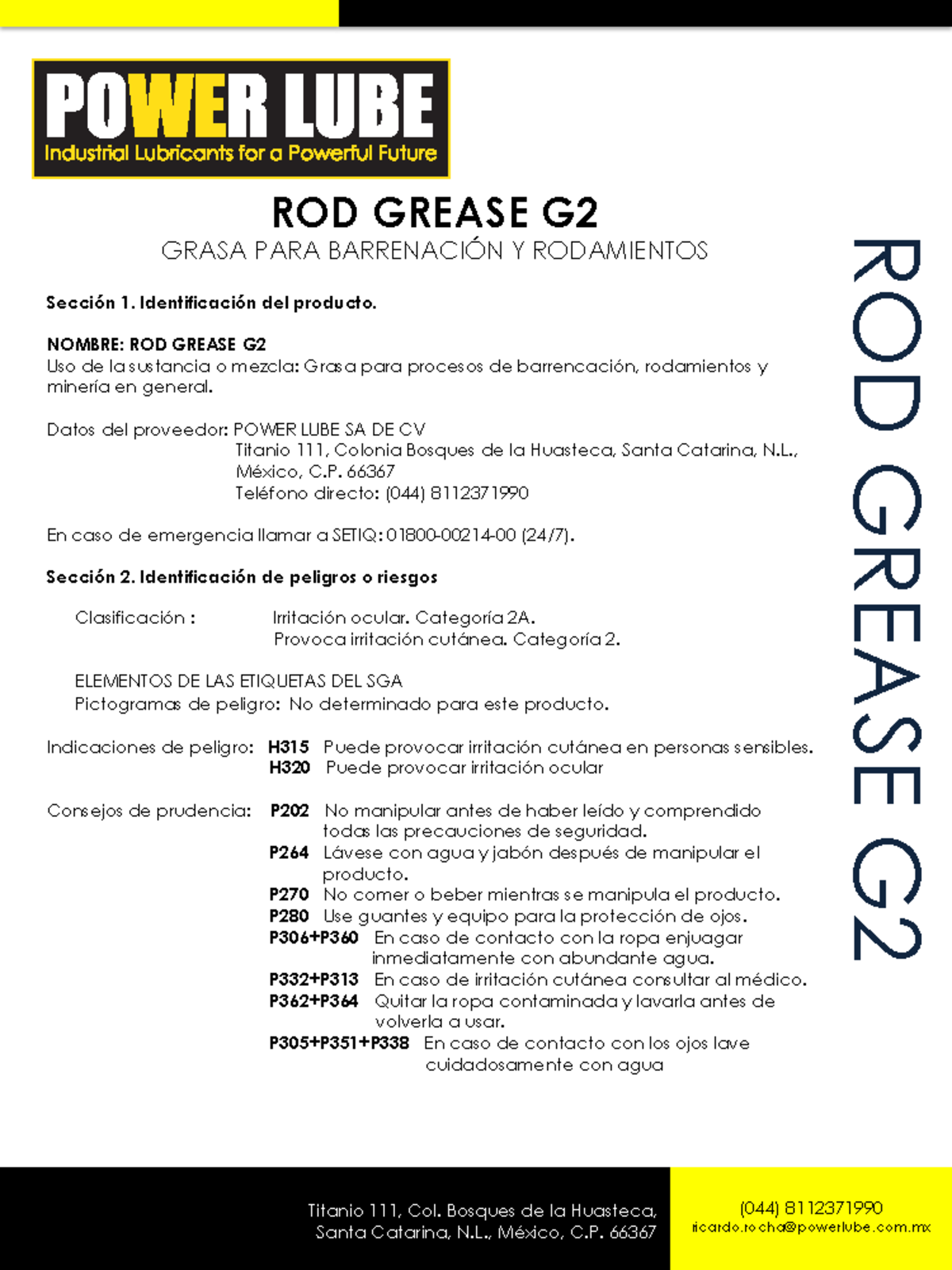 HDS ROD Grease G2 E: Seguridad y Composición de Grasa para Rodamientos ...