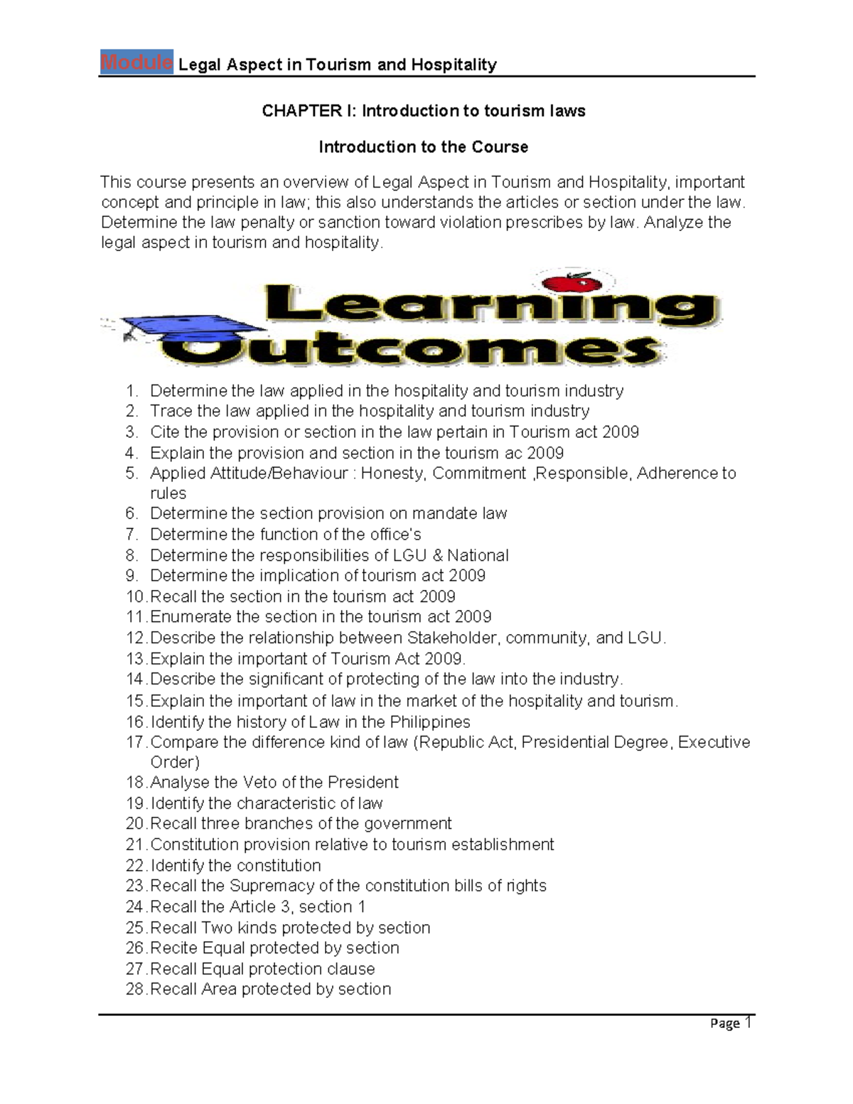 Lesson 1: Overview of Tourism & Hospitality Law Principles - Studocu