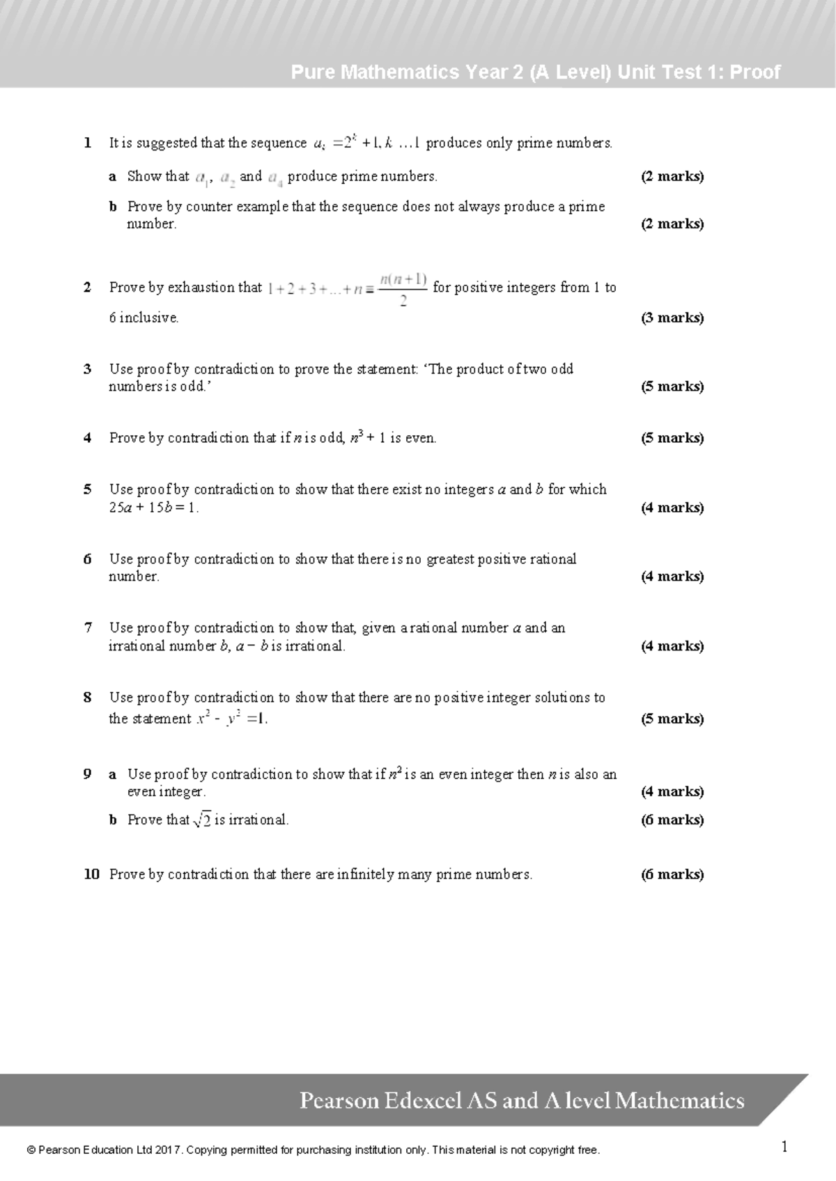 A Level Pure Mathematics Year 2 Unit Test 1: Proof Topics - Studocu