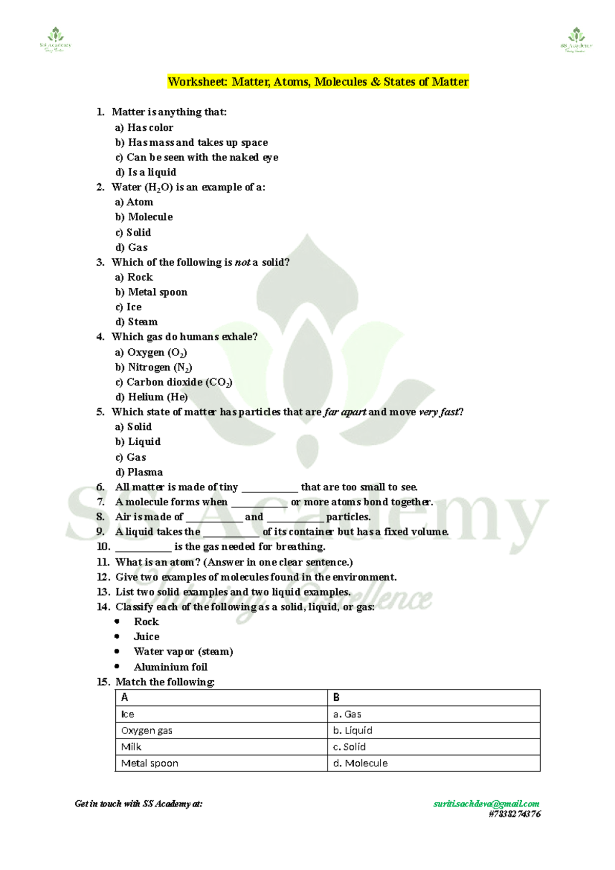 Worksheet: States of Matter Concepts and Questions 11122025 - Studocu