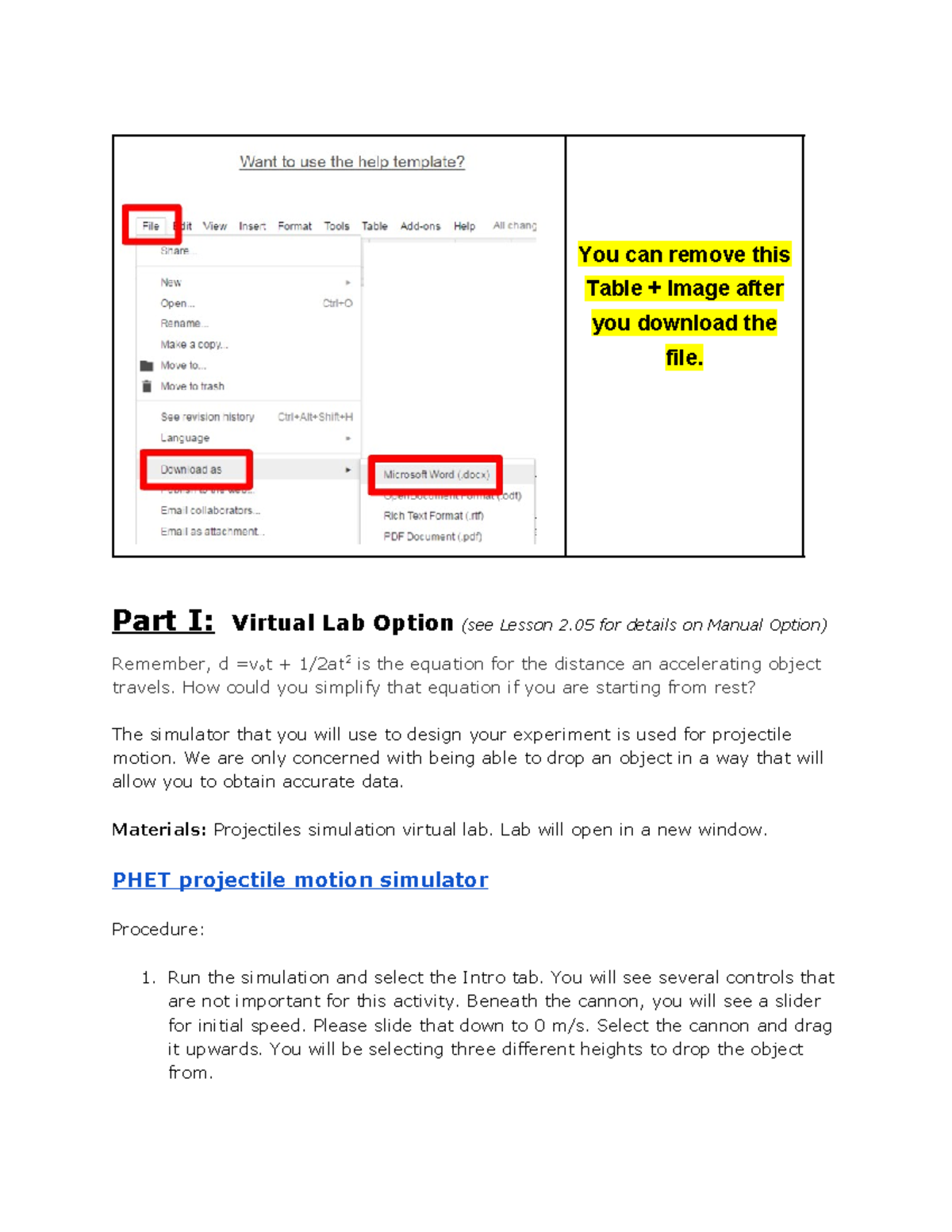 Virtual Lab Experiment: Analyzing Projectile Motion & Gravity Acceleration - Studocu