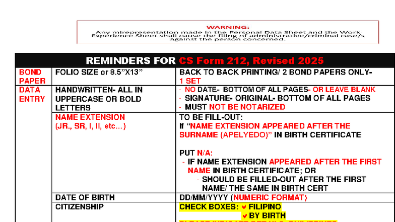 CSC PDS Guide: Instructions for CS Form 212 Data Entry - Studocu