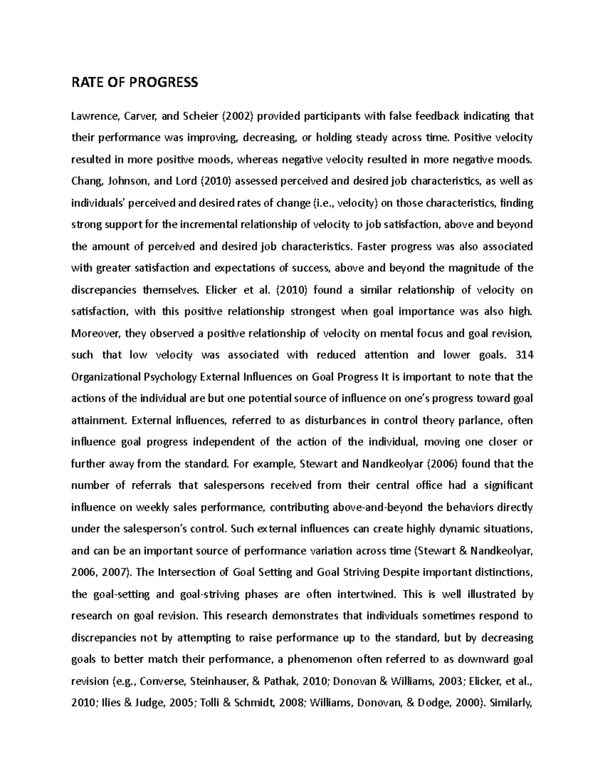 RATE OF Progress - RATE OF PROGRESS Lawrence, Carver, and Scheier (2002 ...