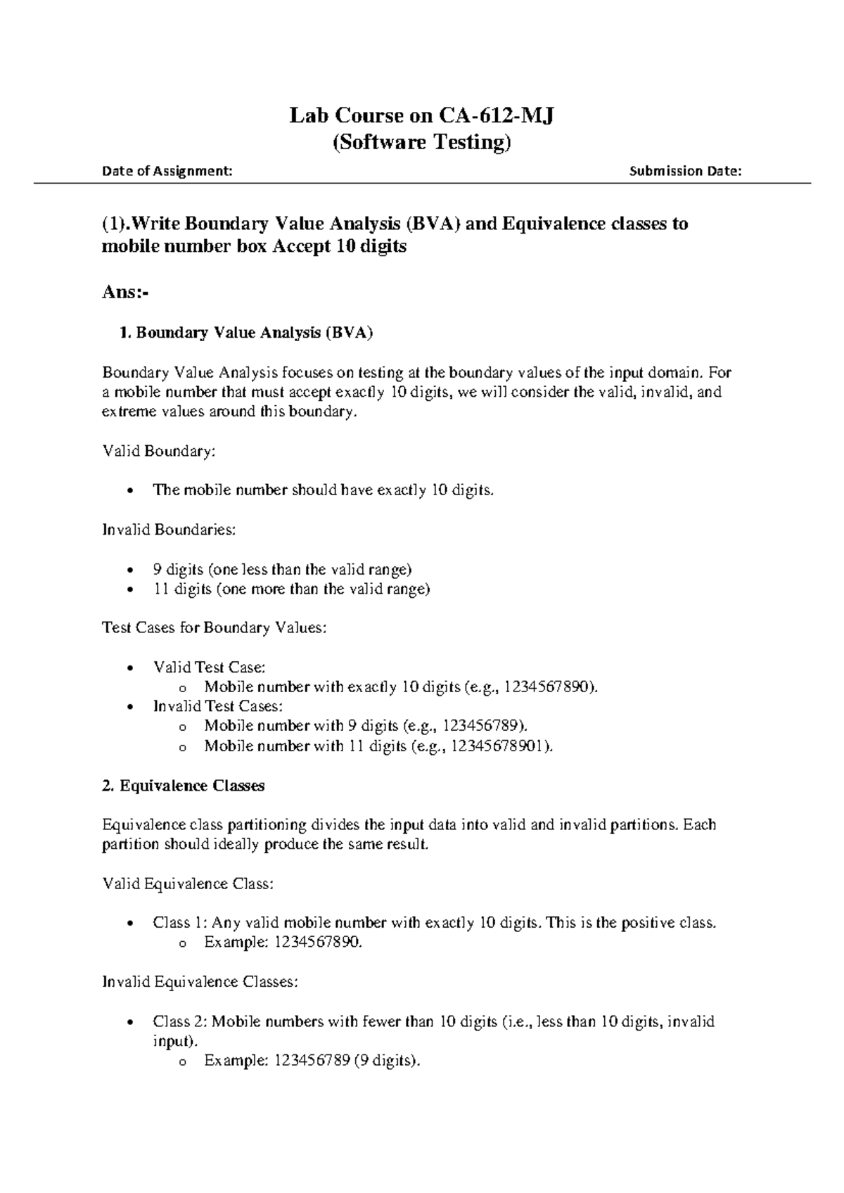 Lab Course on CA(Practical ST) - Lab Course on CA- 612 - MJ (Software ...