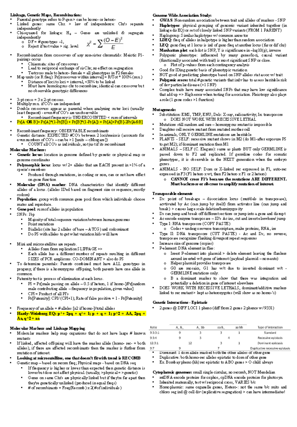 BIOL234 Final Exam Cheat Sheet: Linkage, Genetic Maps, and Recombination - Studocu