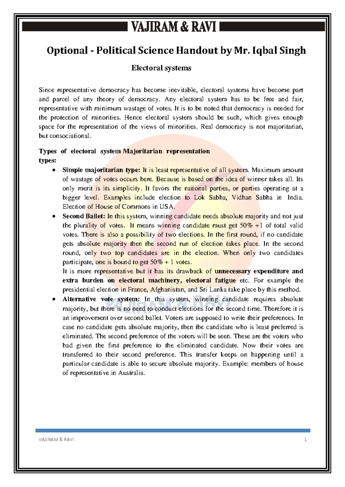 Electoral Systems: Majoritarian vs. Proportional Representation Study ...