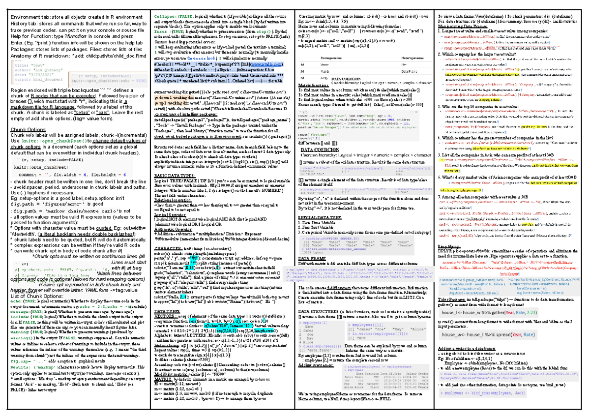 R Programming Cheatsheet: Key Concepts and Functions Guide - Studocu