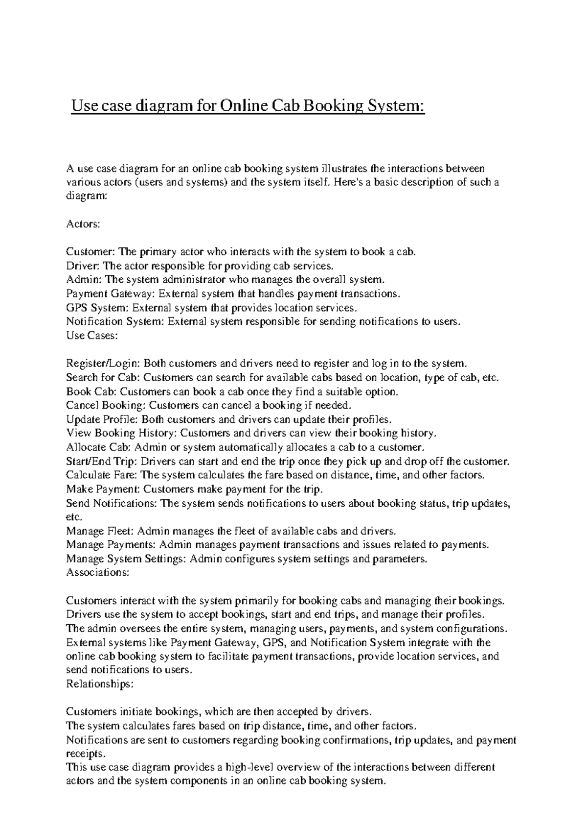 Use Case Diagram for Online Cab Booking System (OCBS) Overview - Studocu