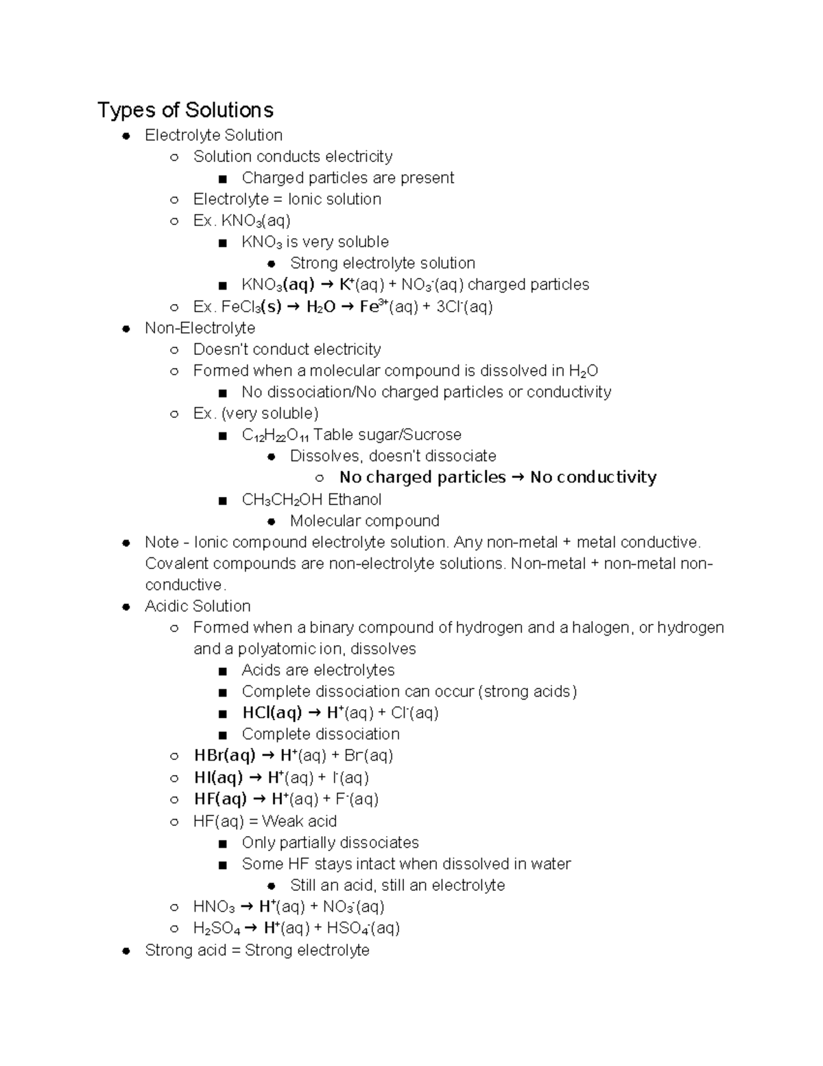Types of Solutions in Chemistry: Electrolytes & Non-Electrolytes - Studocu