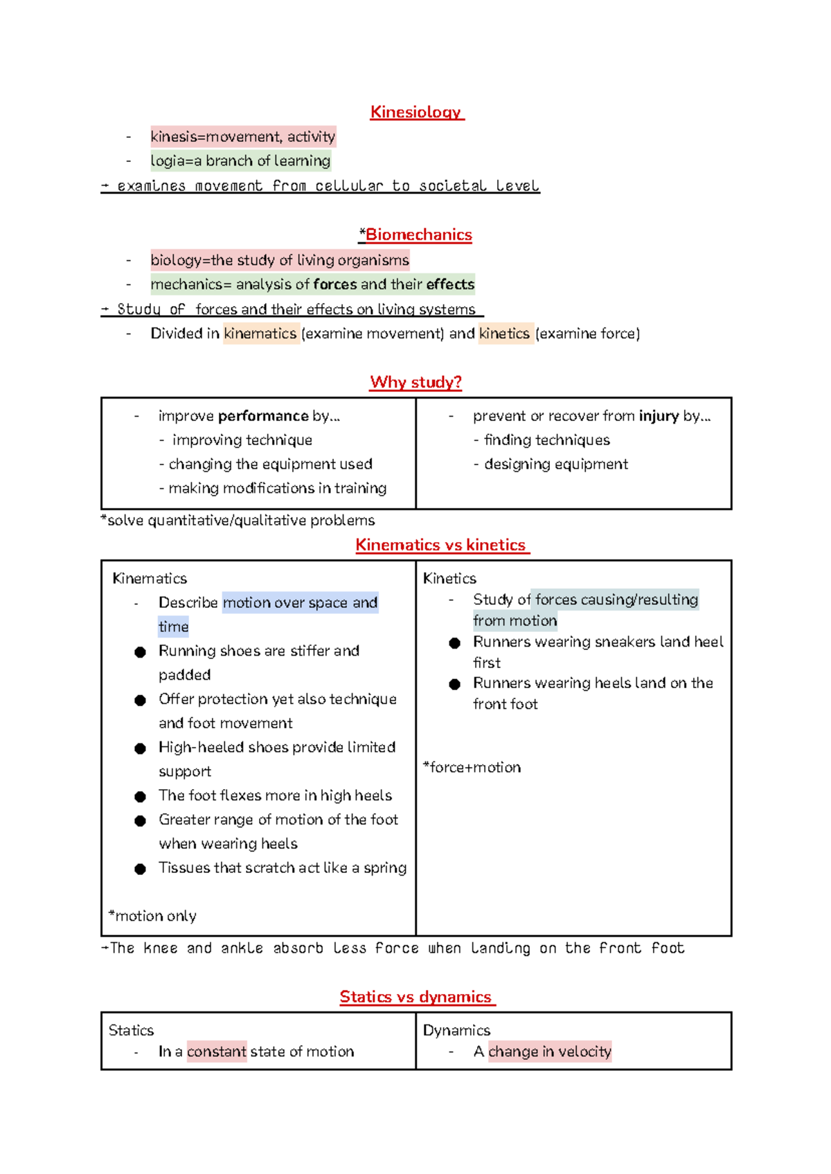 Class 2 - Kinesiology - kinesis=movement, activity - logia=a branch of ...
