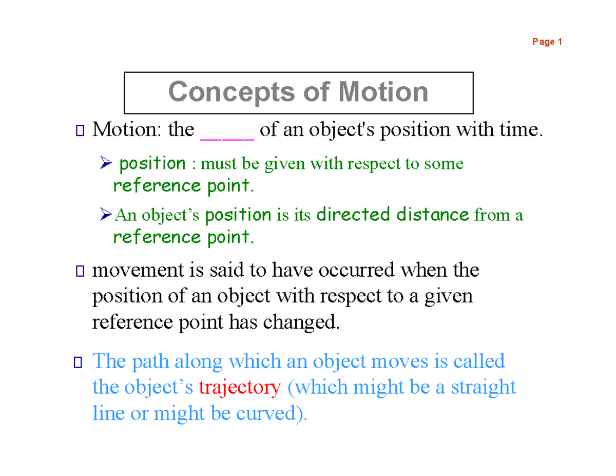 Physics 101: Concepts of Motion and Vectors - Lecture Notes - Studocu