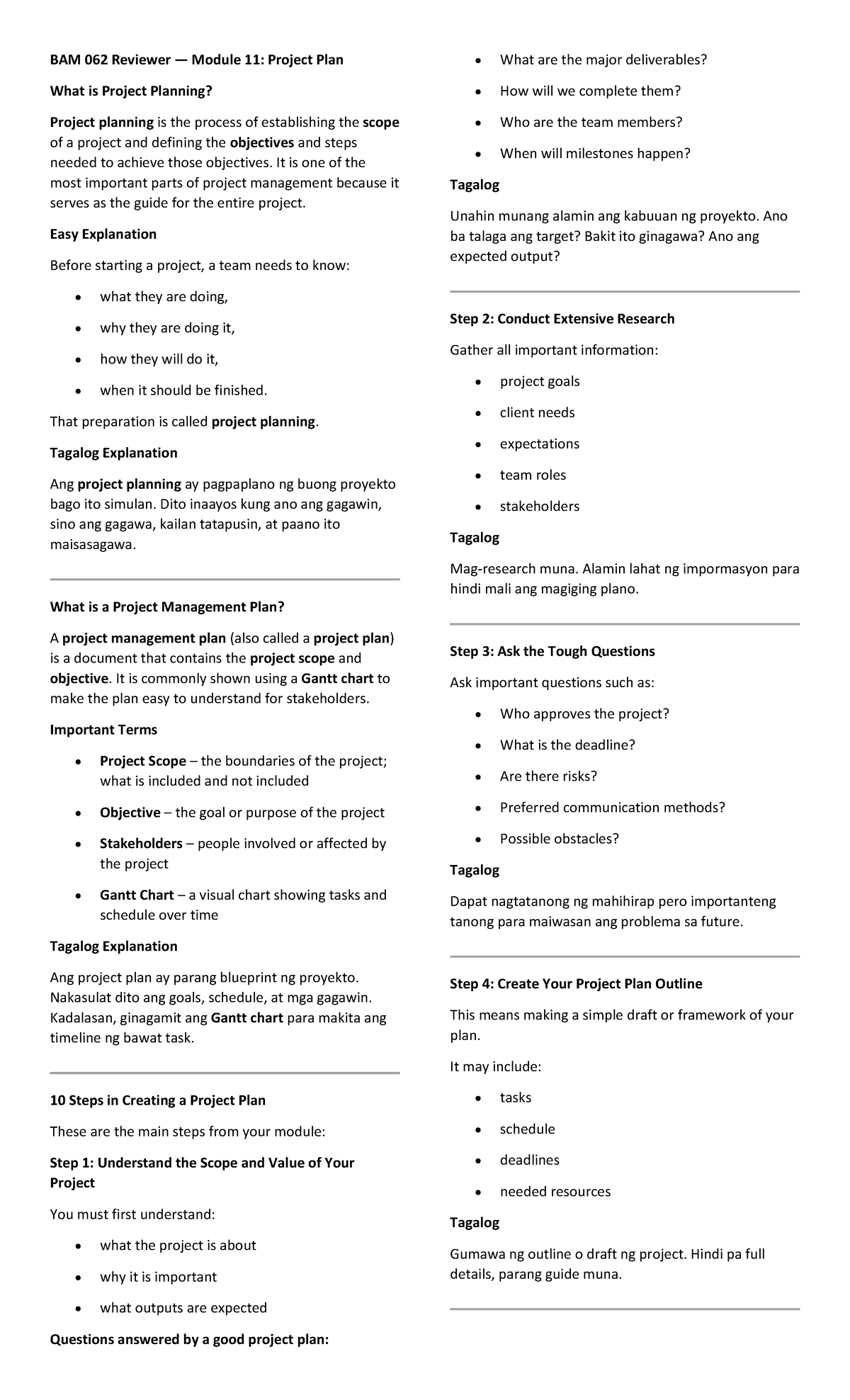 BAM 062 Reviewer: Module 11 - Project Planning Essentials - Studocu