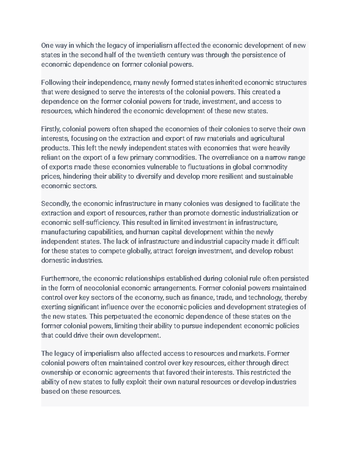 AP World History: Essay on Economic Legacy of Imperialism - Studocu