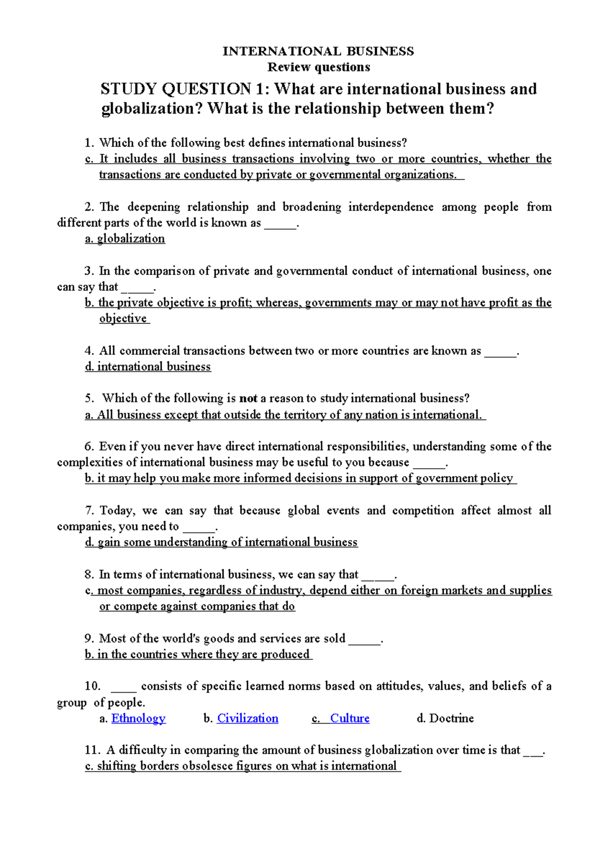 INTERNATIONAL BUSINESS Review Questions and Key Concepts - Studocu
