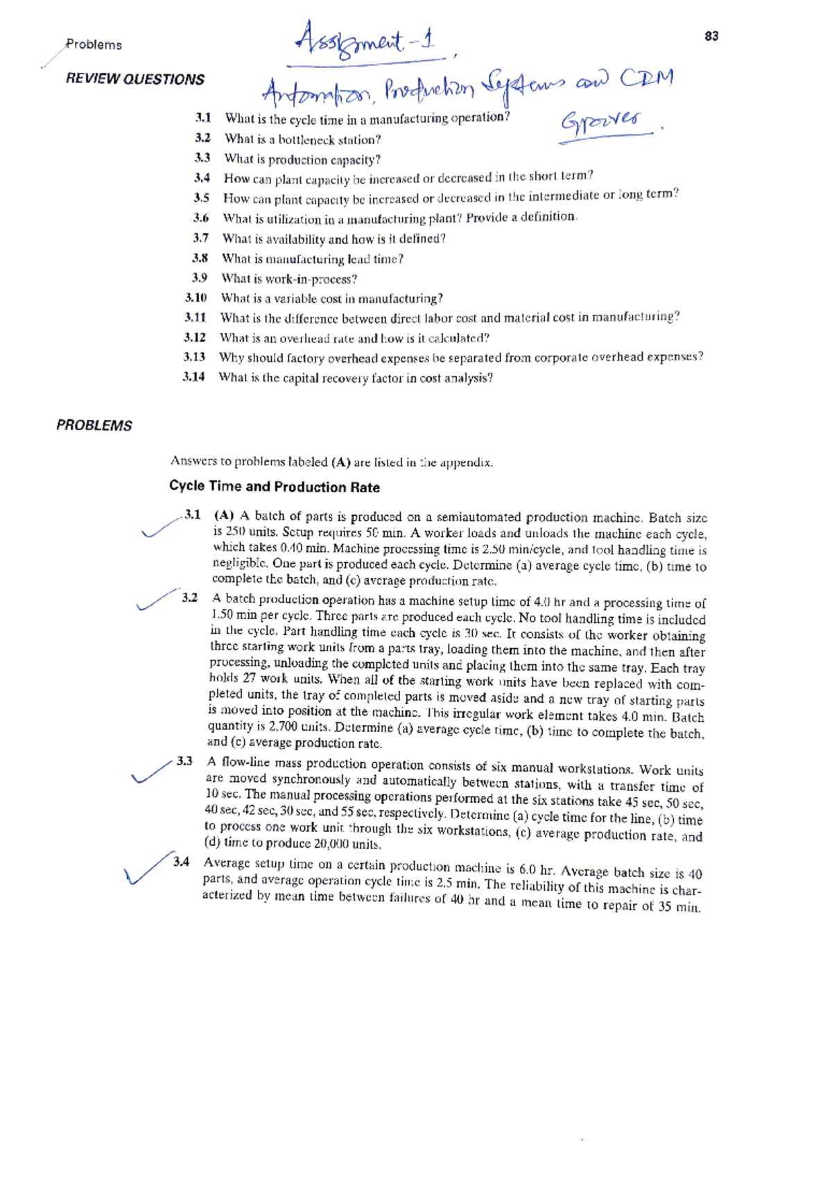 ANCM Assignment 1 - Manufacturing Metrics Review Questions - Studocu
