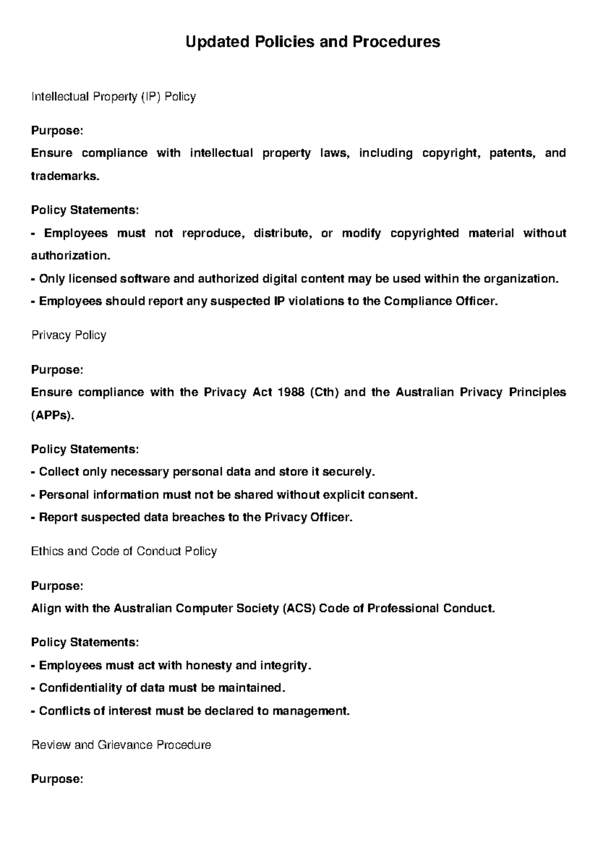Updated Policies and Procedures - Updated Policies and Procedures ...