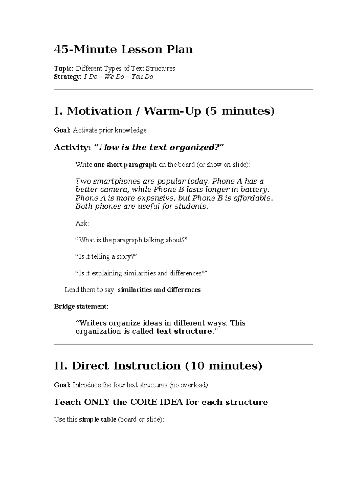 EDU 101: Lesson Plan on Text Structures and Expository Writing - Studocu