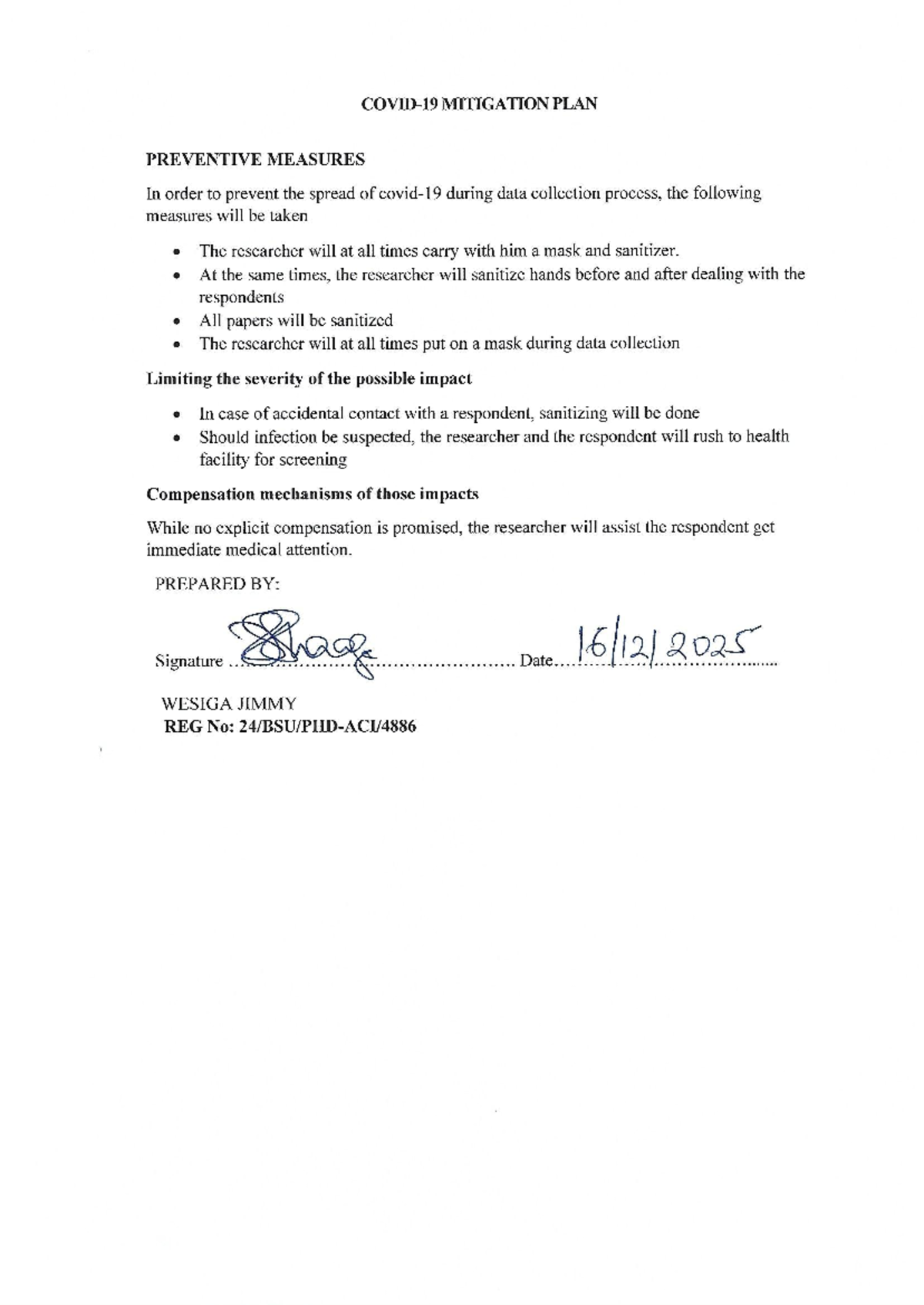 COVID-19 Mitigation Plan: Preventive Measures for Data Collection - Studocu