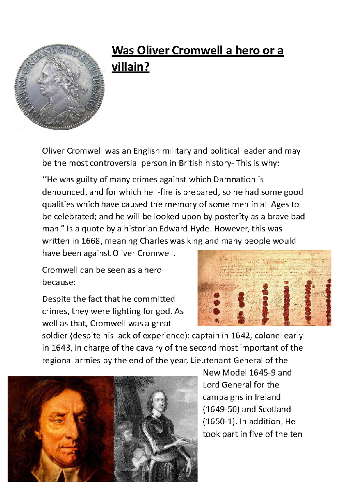 Cromwell: Hero or Villain? Analyzing His Legacy in History - Studocu