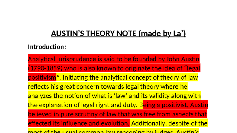 Austin's Theory of Law: Analytical Jurisprudence Notes - Studocu