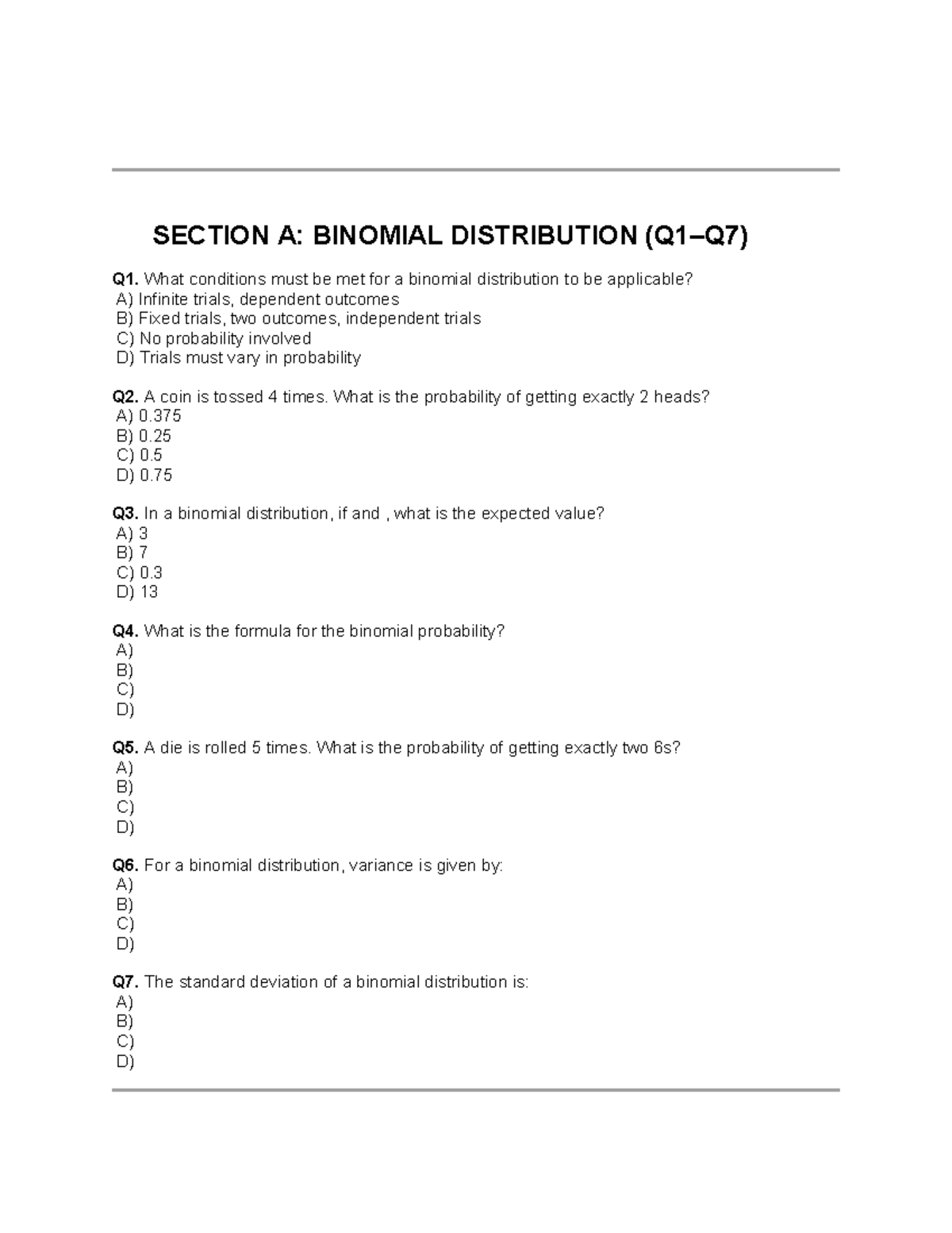 STA112: Binomial, Bernoulli, Geometric & Normal Distributions Q&A - Studocu