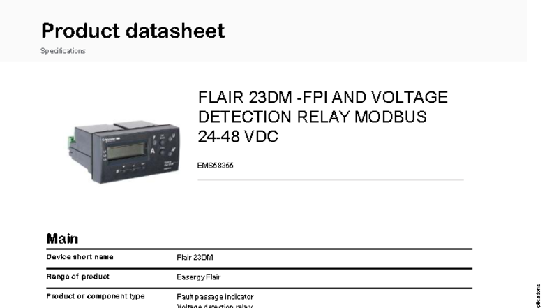 Easergy Flair EMS58355 Product Datasheet & Specs for Voltage Relay ...