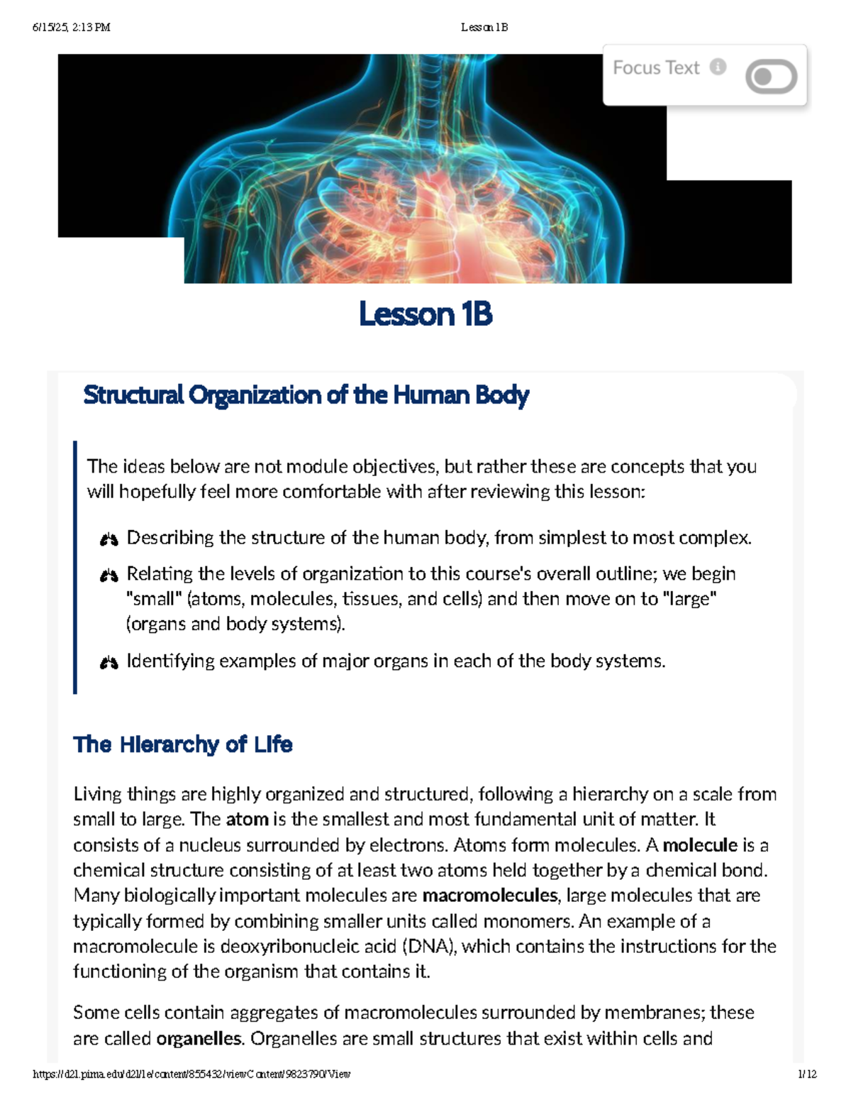 BIO101 Lesson 1B: Structure and Function of the Human Body - Studocu