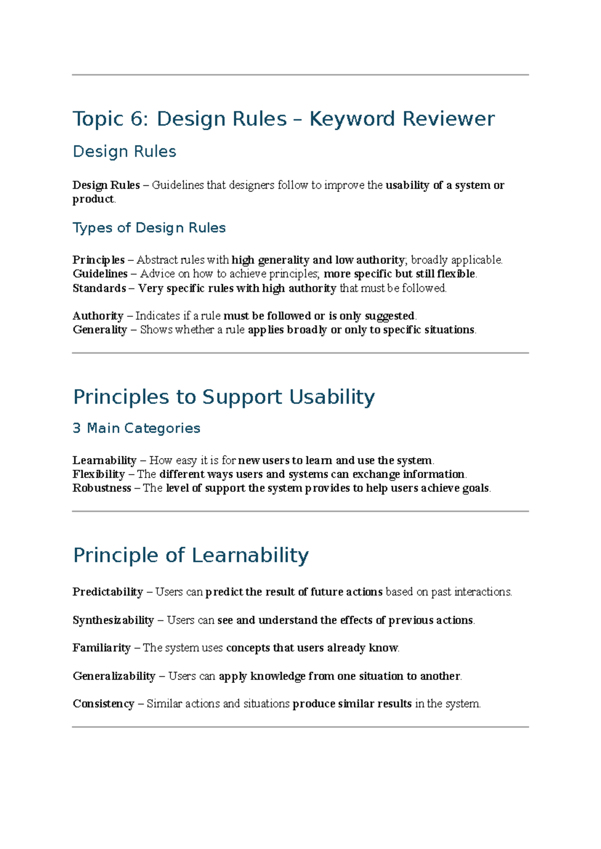 Design Rules for Usability: Principles & Guidelines (Topic 6) - Studocu