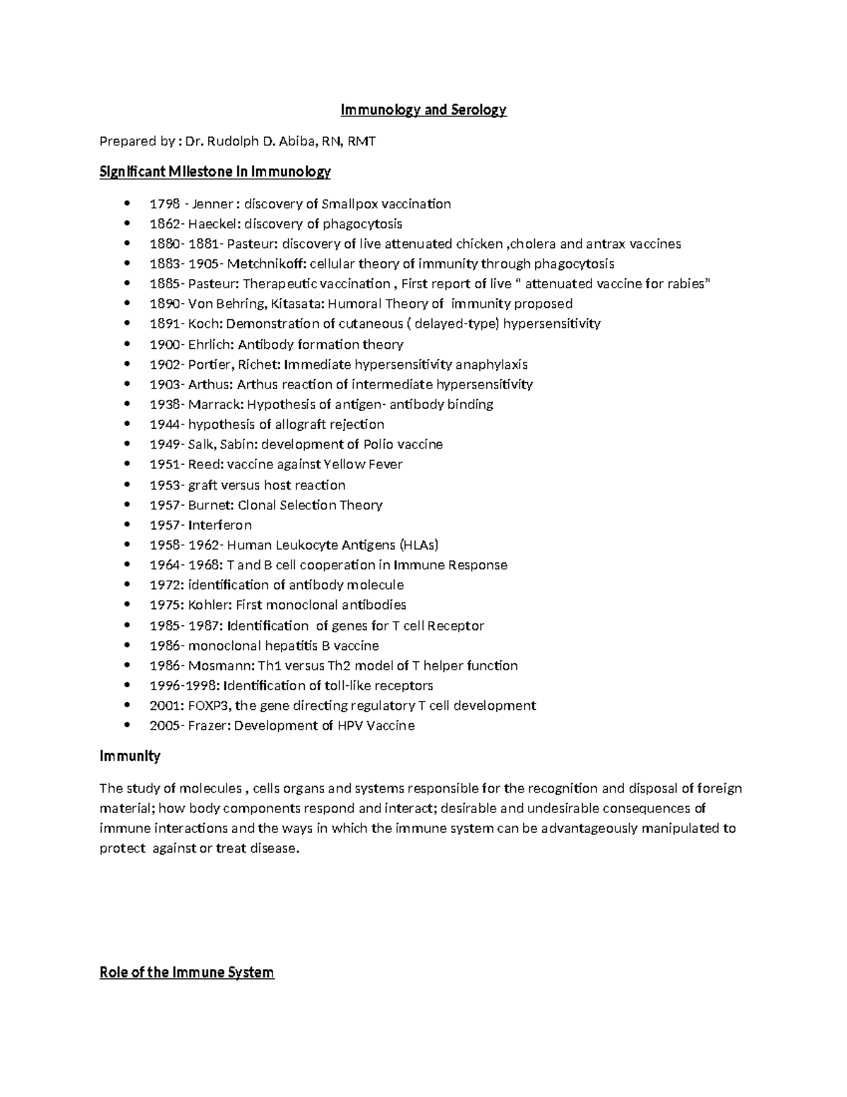 Immunology & Serology Notes: Key Concepts and Historical Milestones ...
