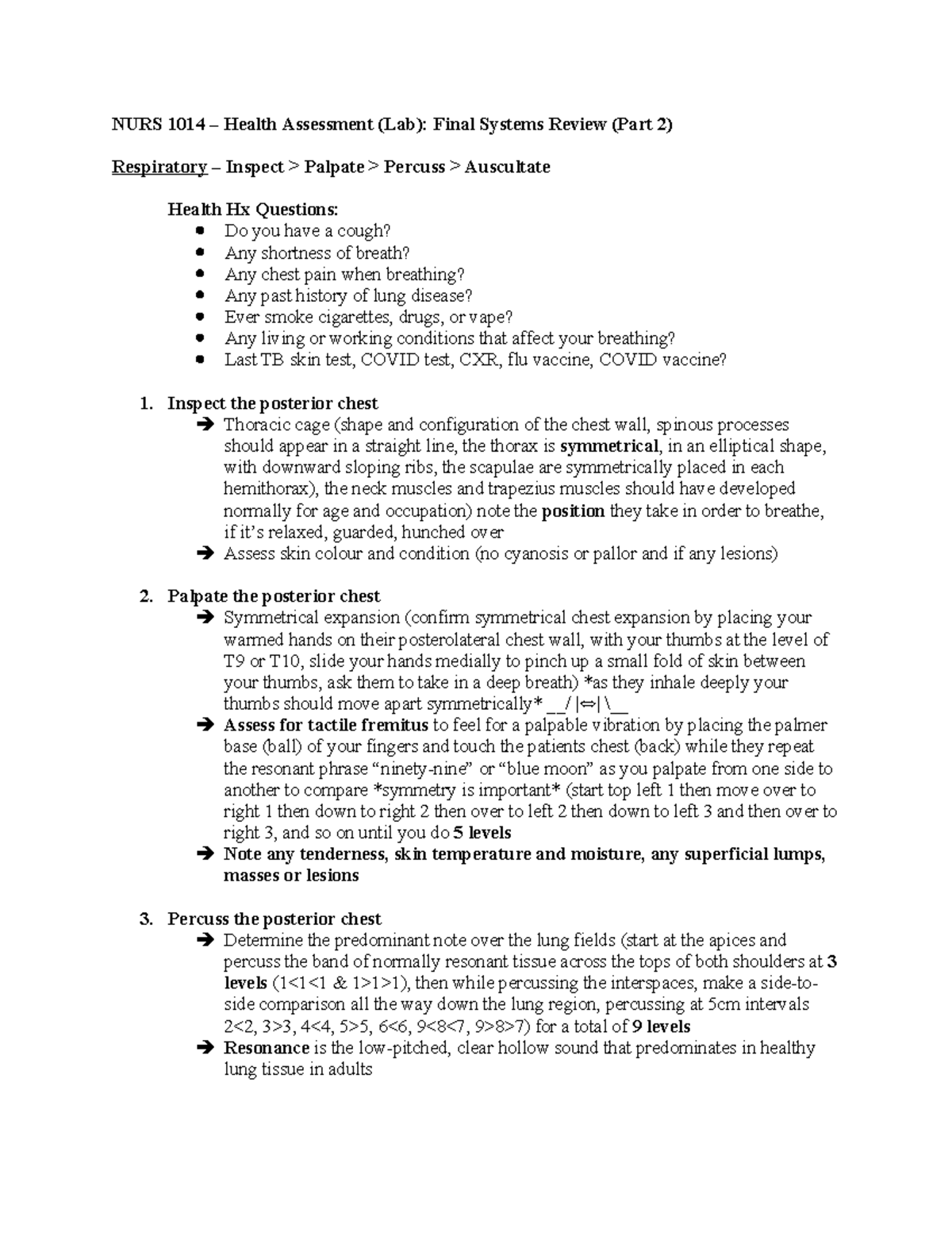 NURS 1014 Health Assessment Lab: Final Systems Review (Part 2) - Studocu
