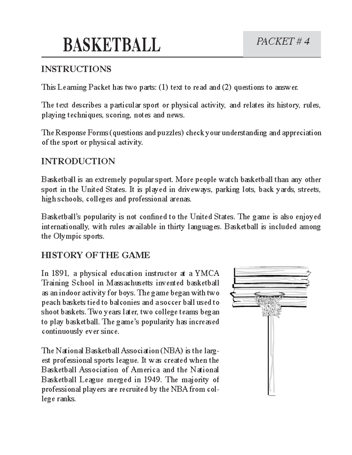 Basketball PE 4 Learning Packet: History, Rules & Techniques - Studocu