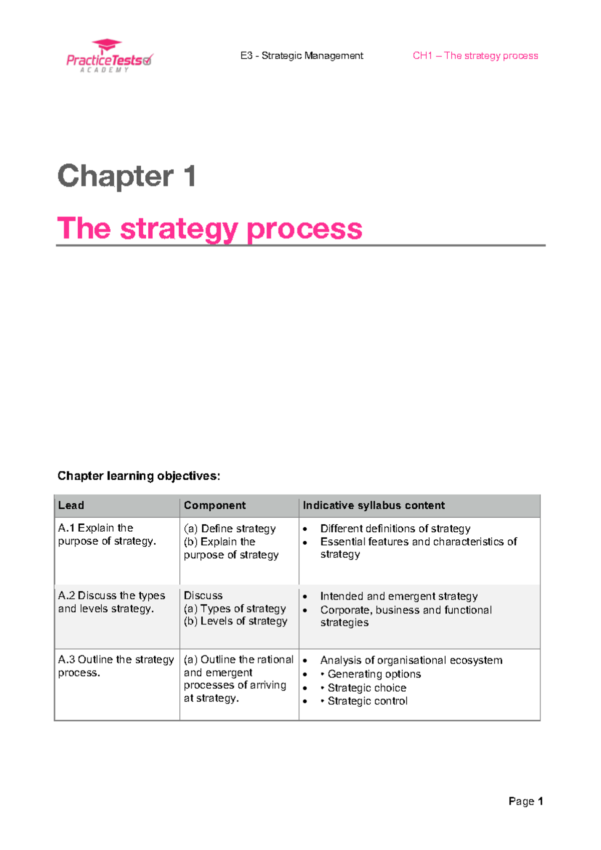 E3 CH1: Understanding the Strategy Process and Its Components - Studocu