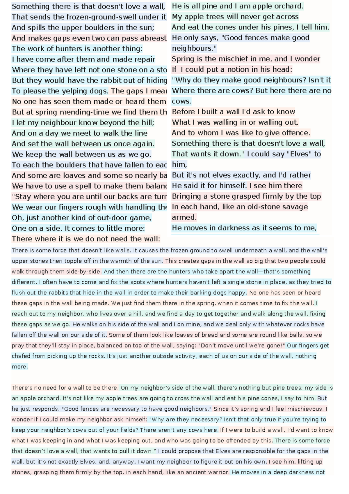 Mending Wall - Poetry Analysis and Interpretation (ENG 101) - Studocu
