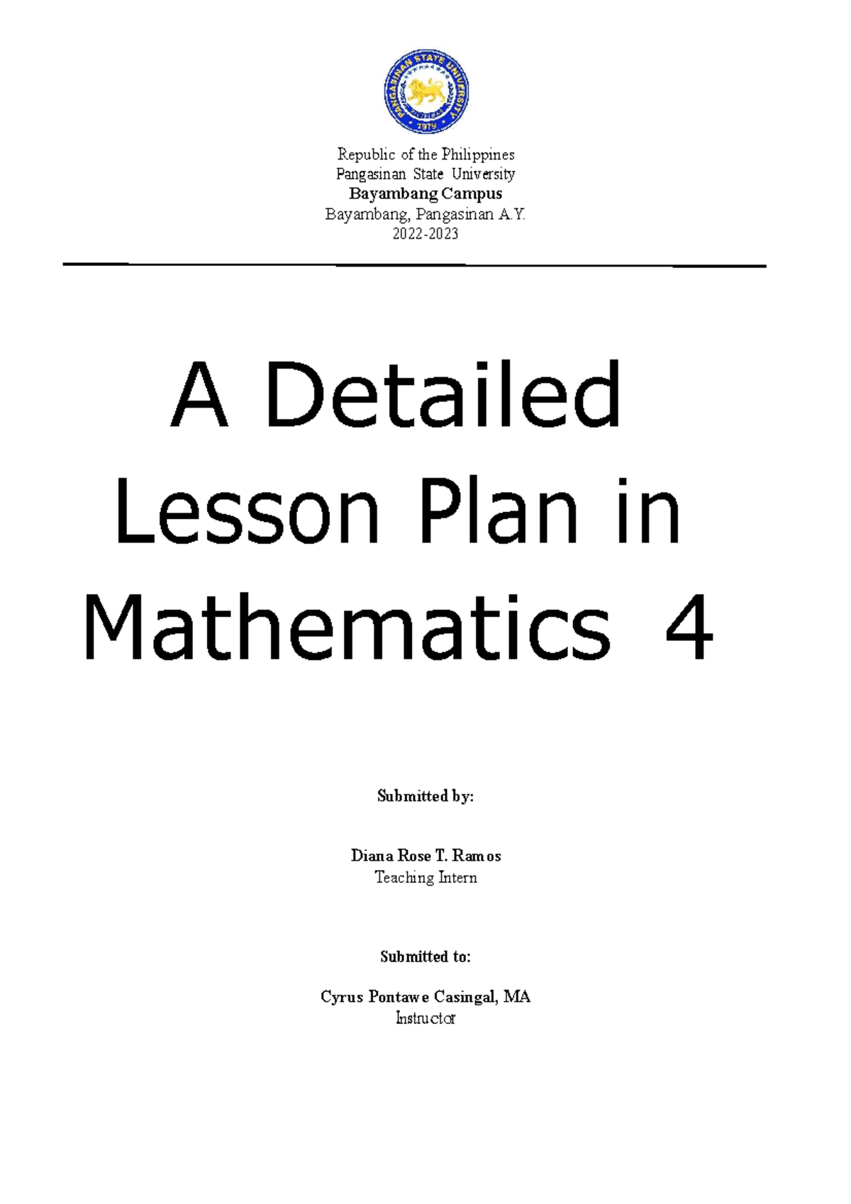 MATH 4 Detailed Lesson Plan: Understanding Quadrilaterals - Studocu