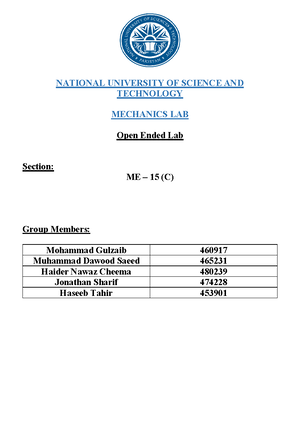 Clutch Plate Apparatus - ME-115 ENGINEERING MECHANICS LAB (LAB REPORT#11) NAME: SAMEEN WASEEM ...