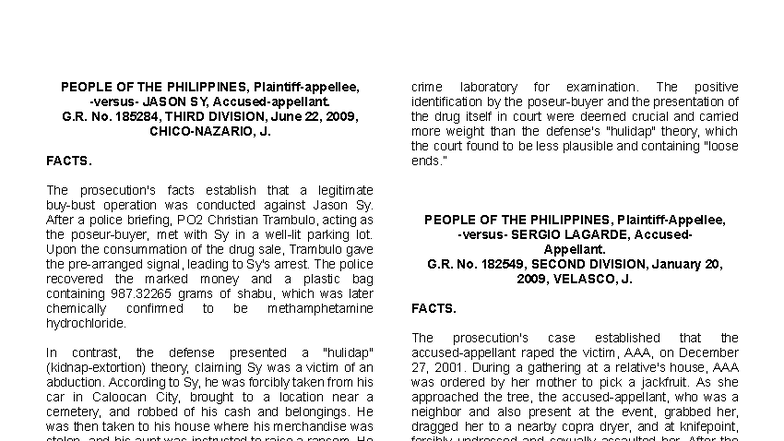 PEOPLE OF THE PHILIPPINES: Case Digest on G.R. No. 185284 and Related ...