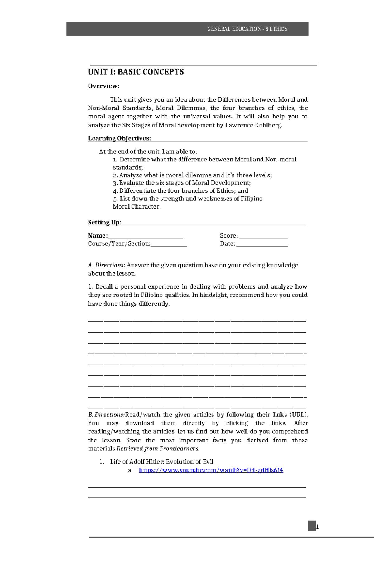 GE 8 Ethics Module: Understanding Moral Standards and Dilemmas - Studocu