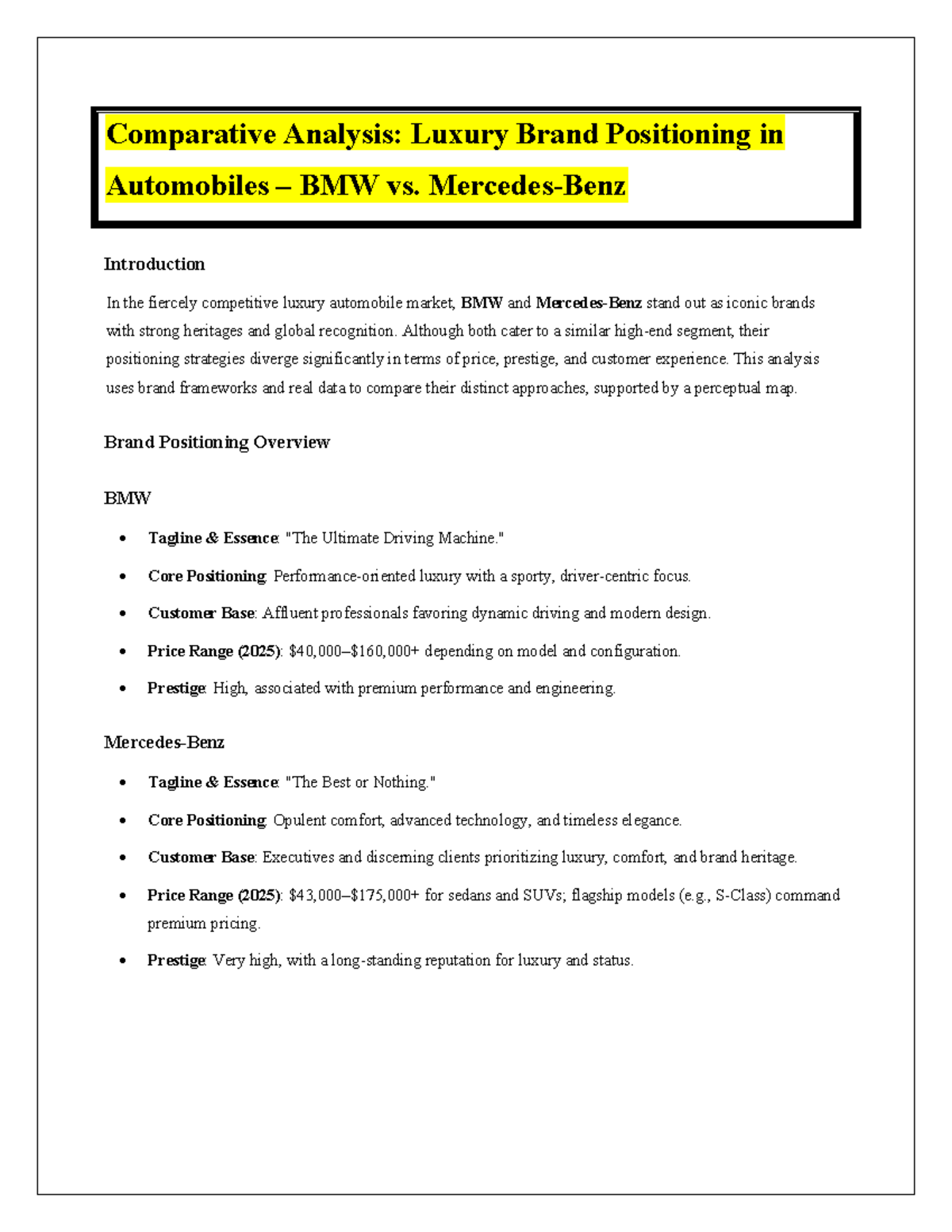 Comparative Analysis: Luxury Brand Positioning in Automobiles (BMW vs ...