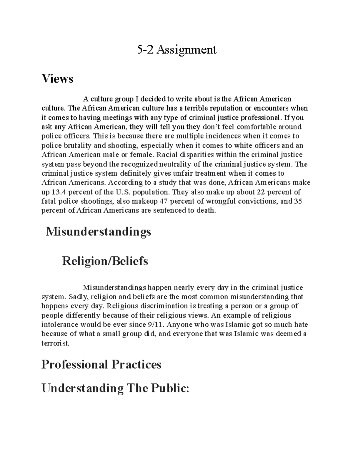 5-2 - Class work - 5-2 Assignment Views A culture group I decided to ...