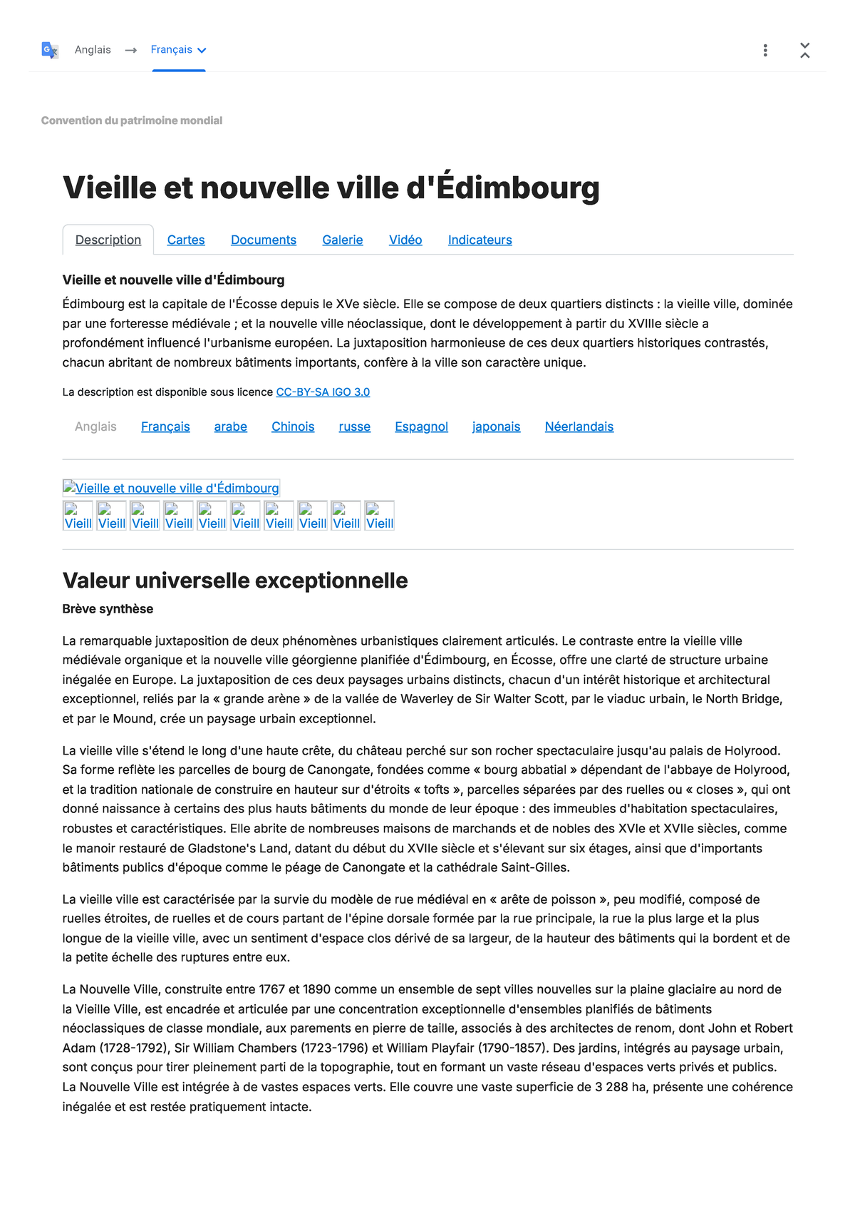 Étude sur le Patrimoine Mondial d'Édimbourg : Vieille et Nouvelle Ville ...