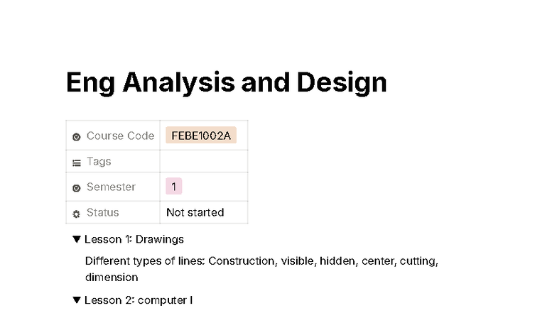 Eng Analysis and Design FEBE1002A: Lesson 1 & Computer Literacy - Studocu