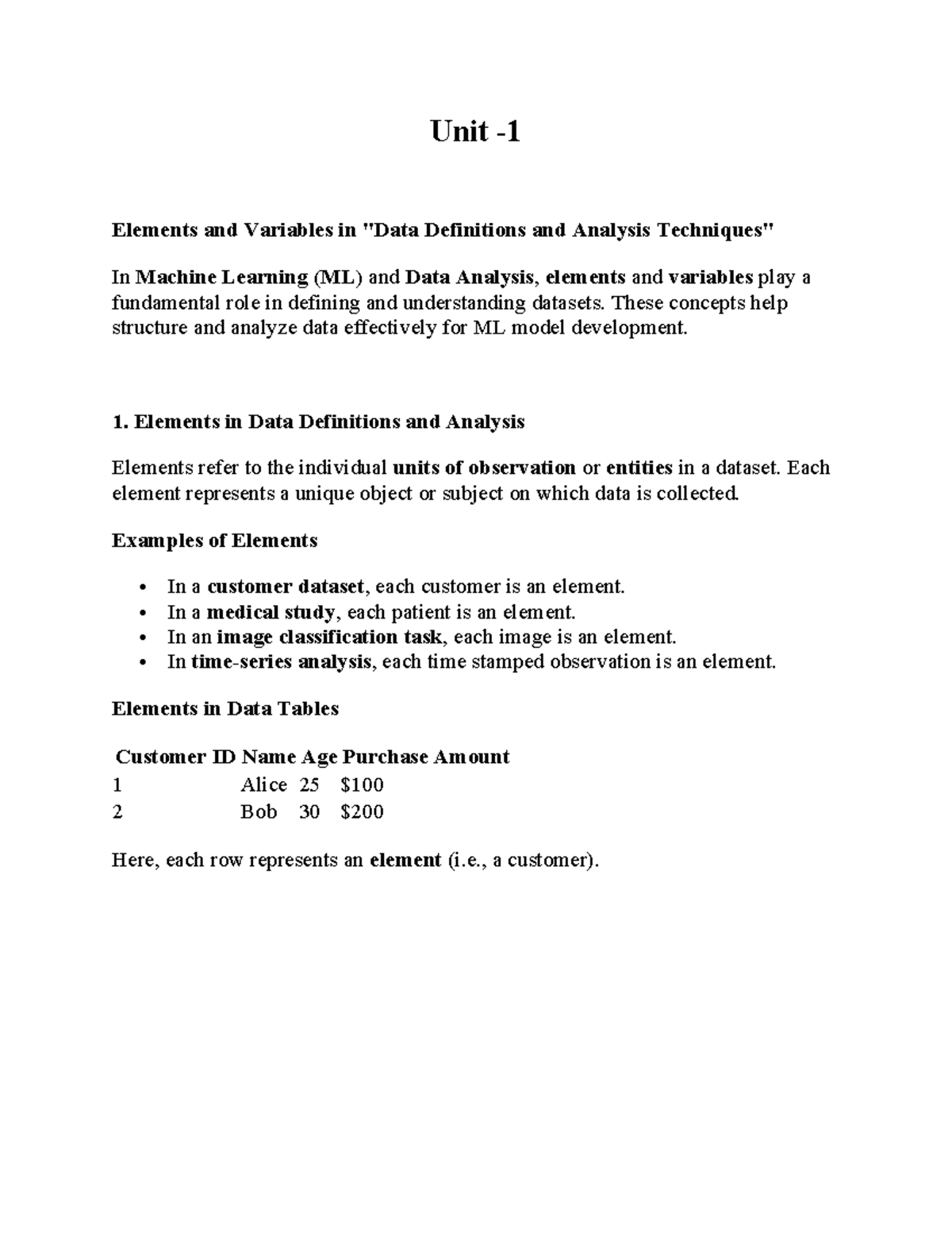 DVA Notes: Elements and Variables in ML & Data Analysis Concepts - Studocu