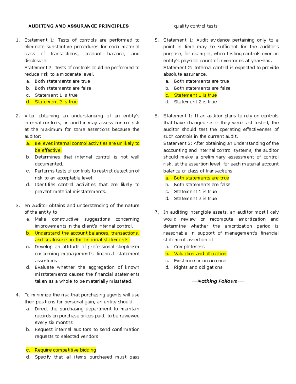 Auditing Theory Practice Set (AUD 301) with Solutions and Questions ...