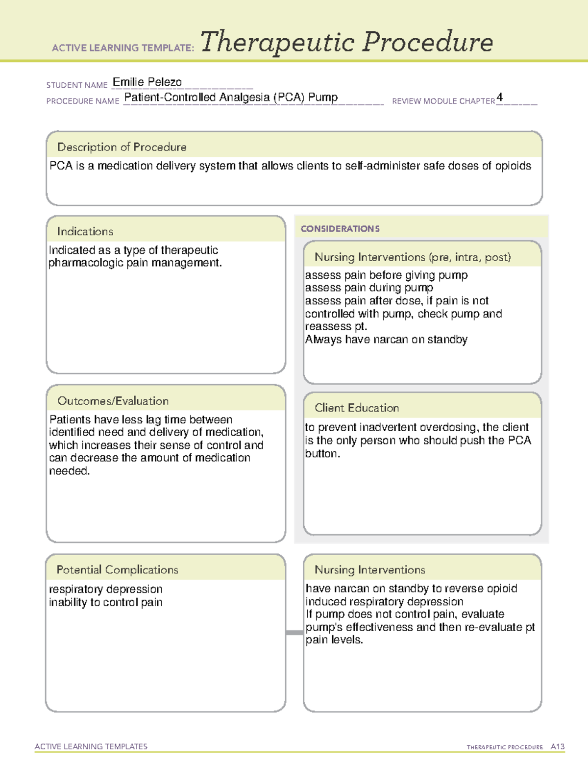 PCA Pump ATI Therapeutic Procedure Active Learning Template - Studocu