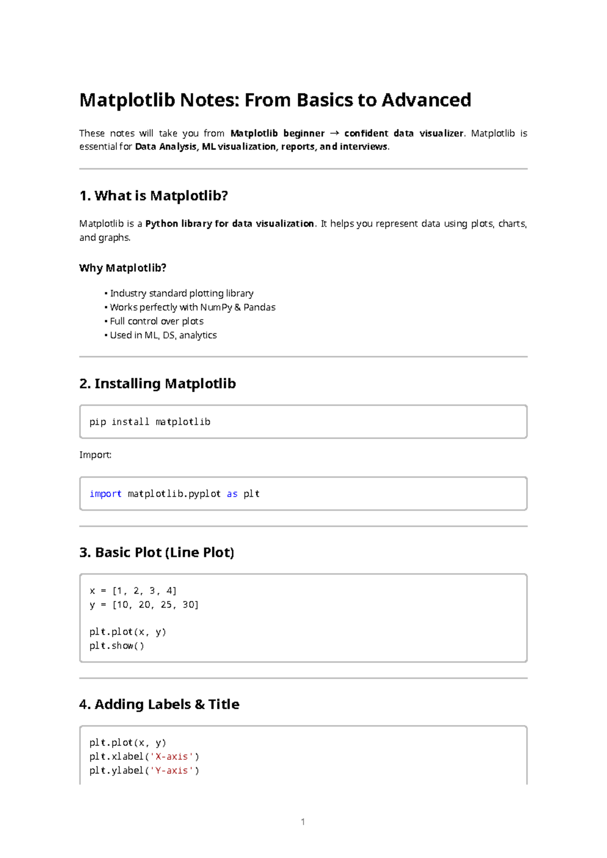 Matplotlib Notes: Basics to Advanced for Data Visualization - Studocu